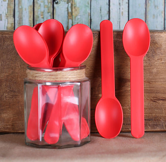 SALE Biodegradable Ice Cream Spoons: Red Plastic Reusable Spoons 50CT ...
