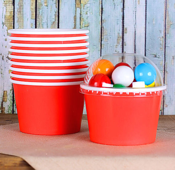SALE Large Red Ice Cream Cups 8oz: Add Clear Domed Lids & 50CT ...